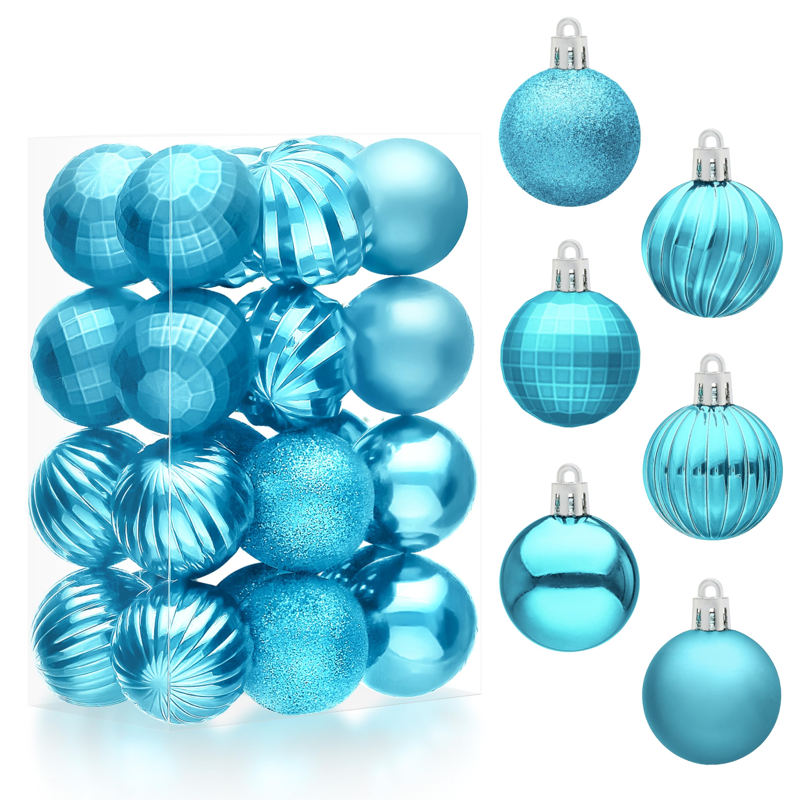 24 Pcs Baby Blue Christmas Tree Ornaments Set, 2.36" Shatterproof ...