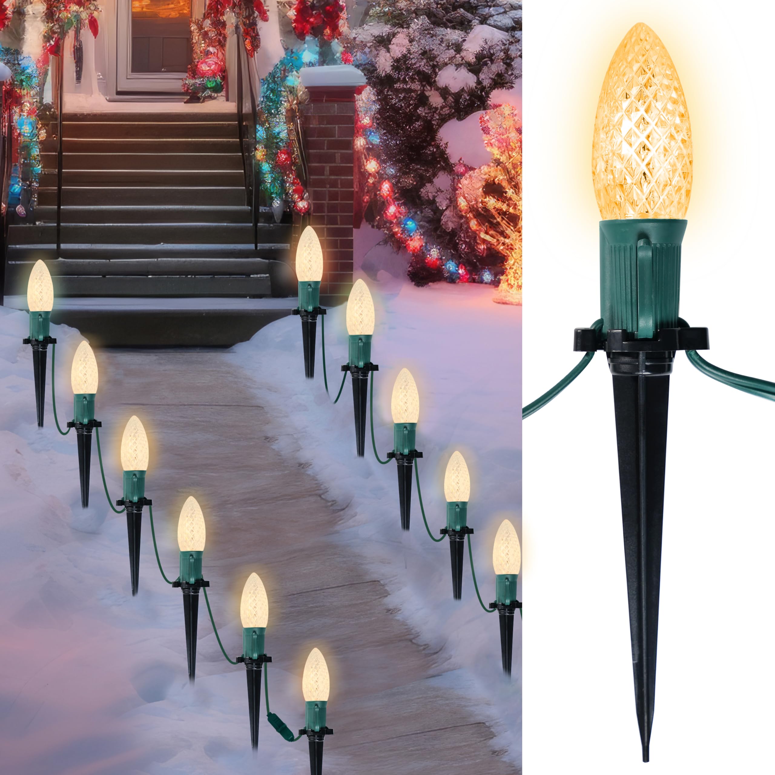 30.75FT C9 Christmas Pathway Marker Lights, 24 LED Strawberry Stake ...
