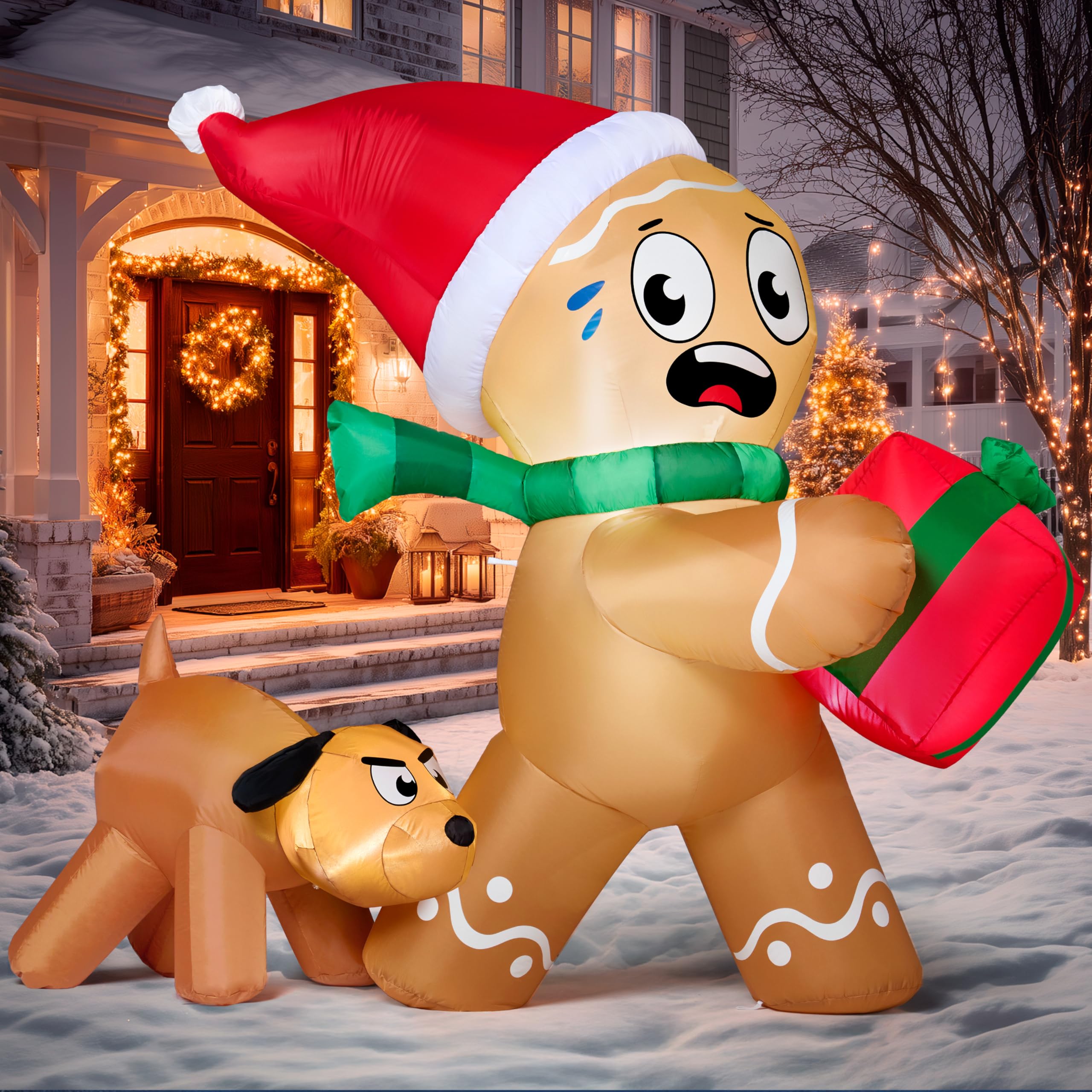 5FT Tall Christmas Inflatables Gingerbread Man & Dog Outdoor Decoratio ...