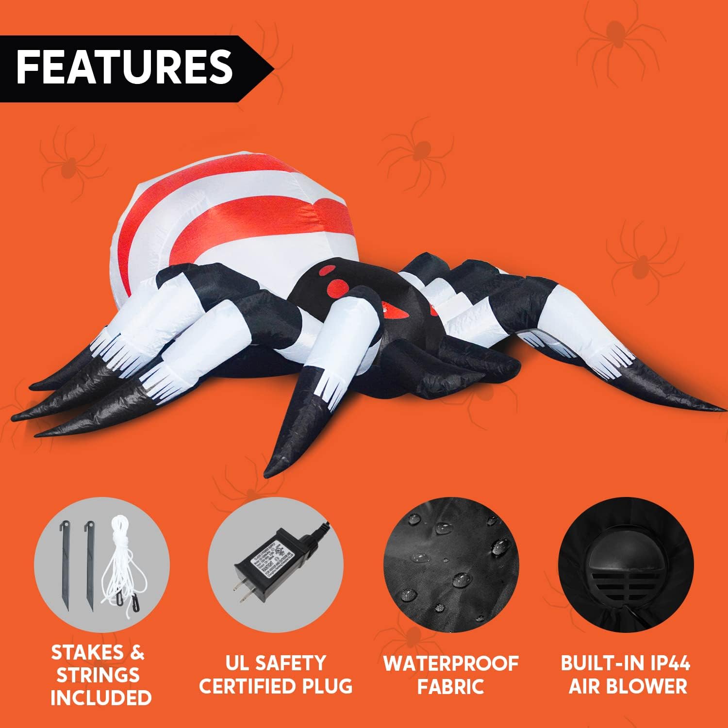 6 FT Tall Halloween Inflatable Spooky Spider Inflatable with LED ...