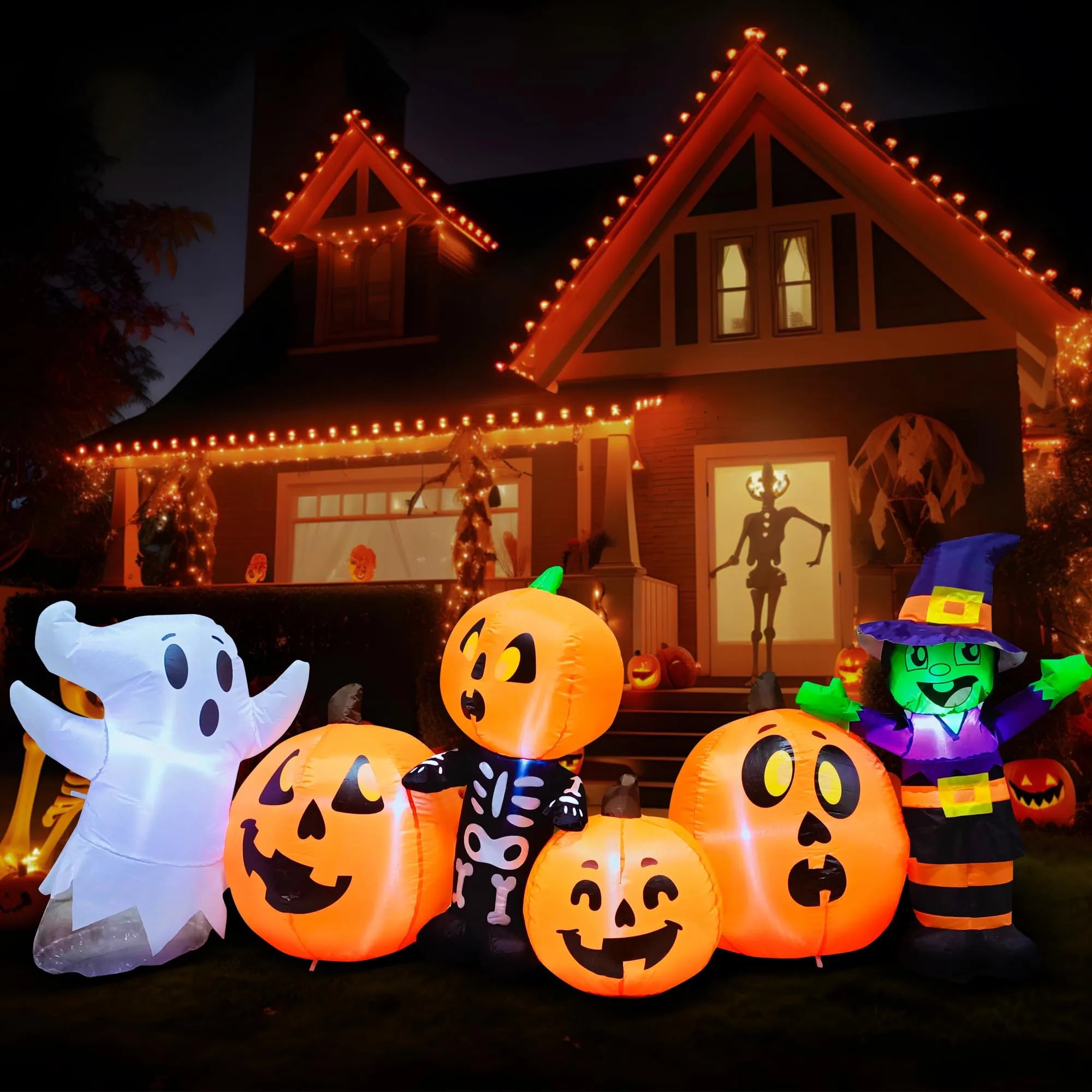 Jumbo Three Halloween Characters and Pumpkin Patch Inflatable (8 ft ...
