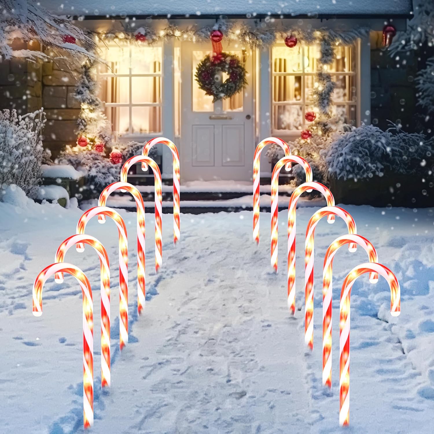 Joiedomi 12 Pack Christmas Candy Cane Lights 12 inch Pathway Markers Lights Christmas Stakes Lights Outdoor Christmas Decorations Lights for Holiday