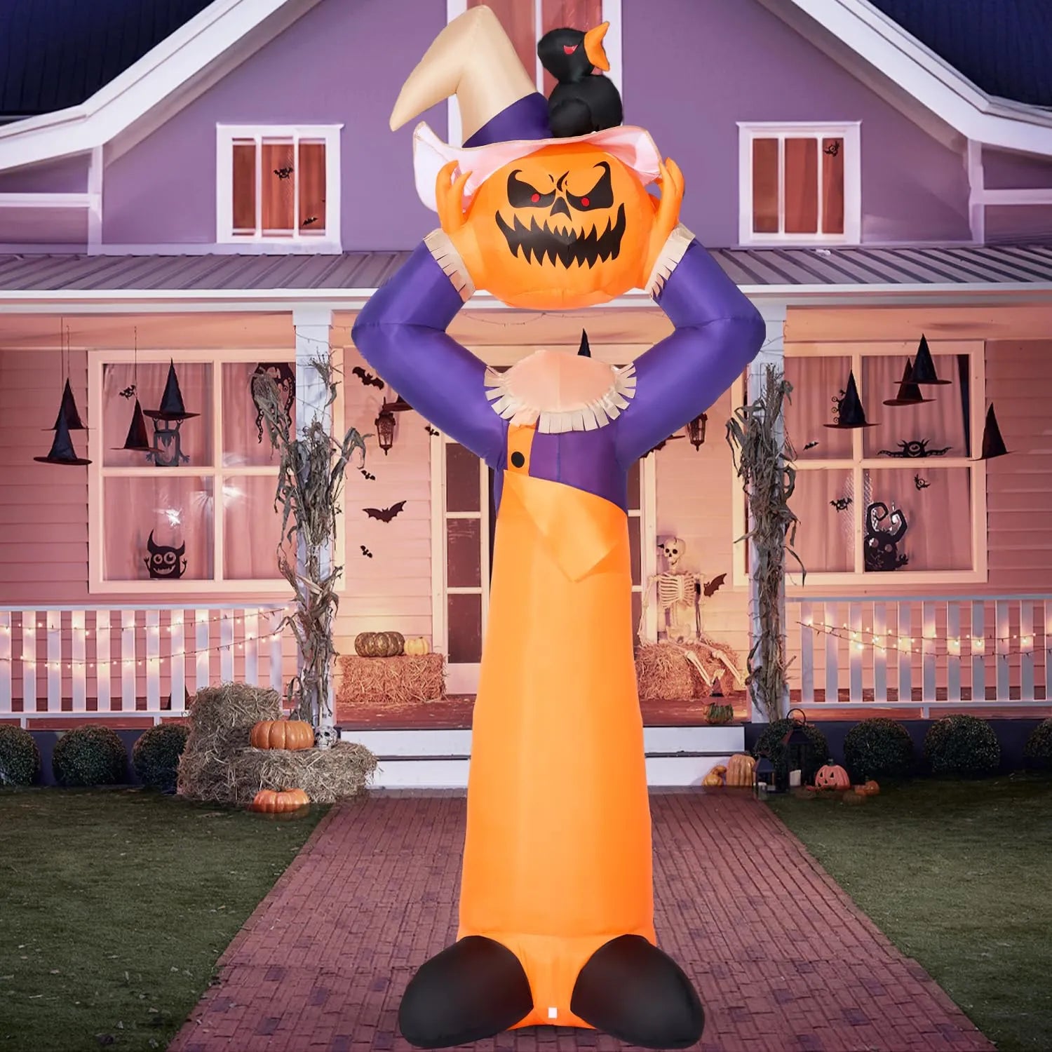 Joeidomi 9ft Tall Halloween Inflatable Scarecrow with Built-in LEDs ...