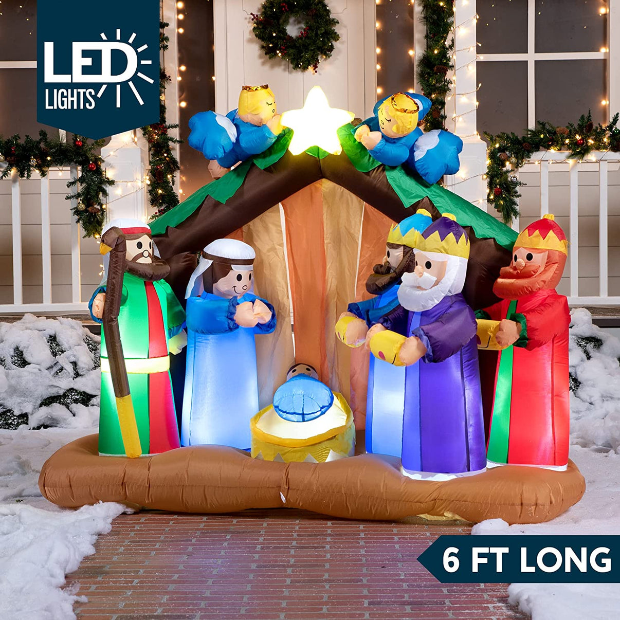 JOIEDOMI | LARGE NATIVITY SCENE WITH ANGELS INFLATABLE (6 FT)