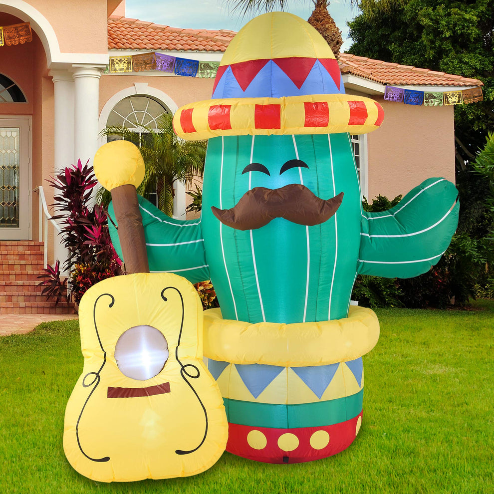 Large Inflatable Decoration Cinco De Mayo Cactus Guitar (6 ft)- JOIEDOMI