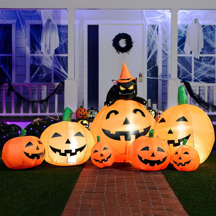 Large Halloween Pumpkin Patch with Cat Inflatable 7 ft – JOIEDOMI