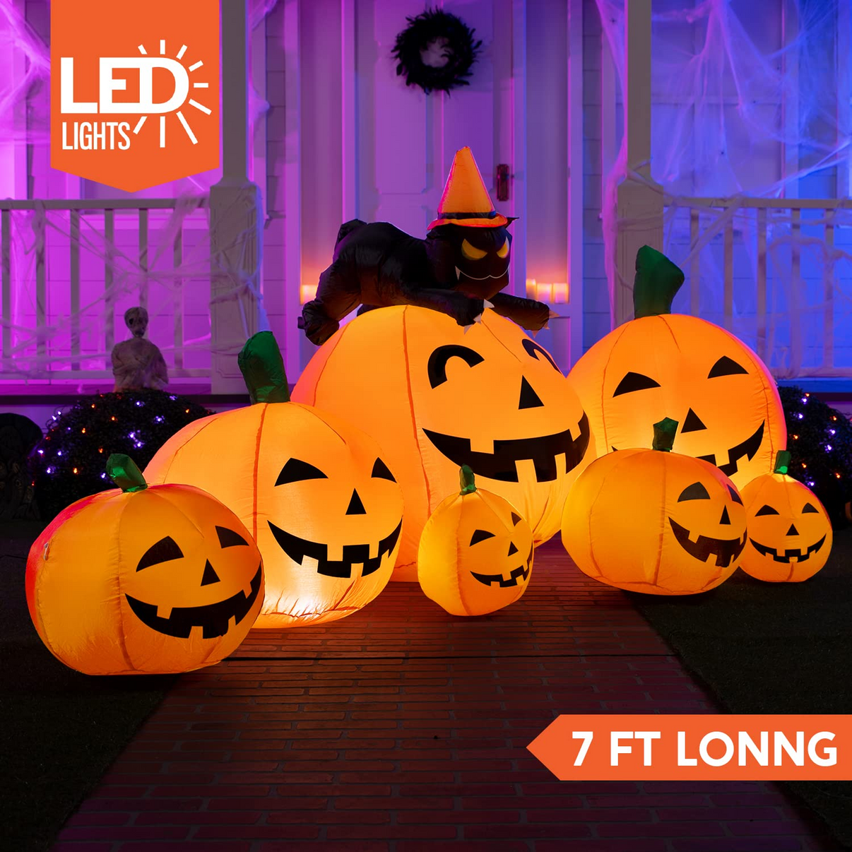 Large Halloween Pumpkin Patch with Cat Inflatable 7 ft – JOIEDOMI