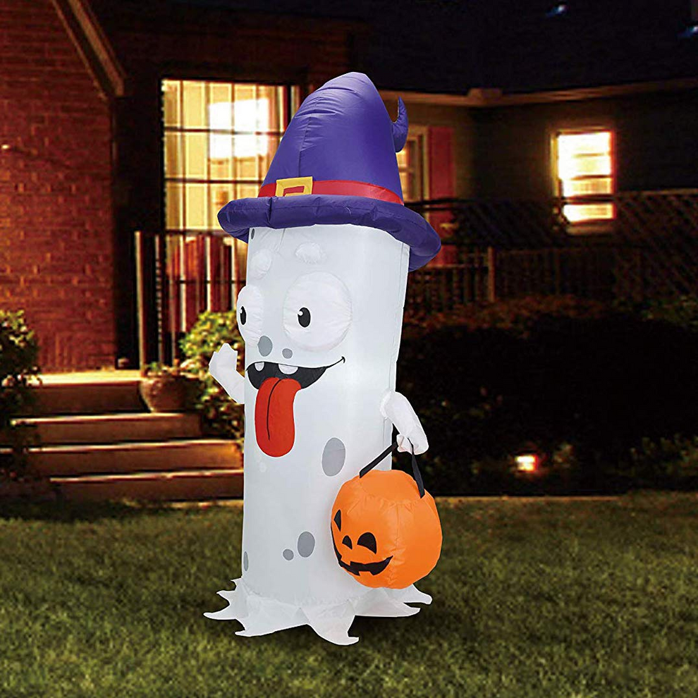 Tall Ghost with Pumpkin Candy Pail Inflatable (5 ft) – JOIEDOMI