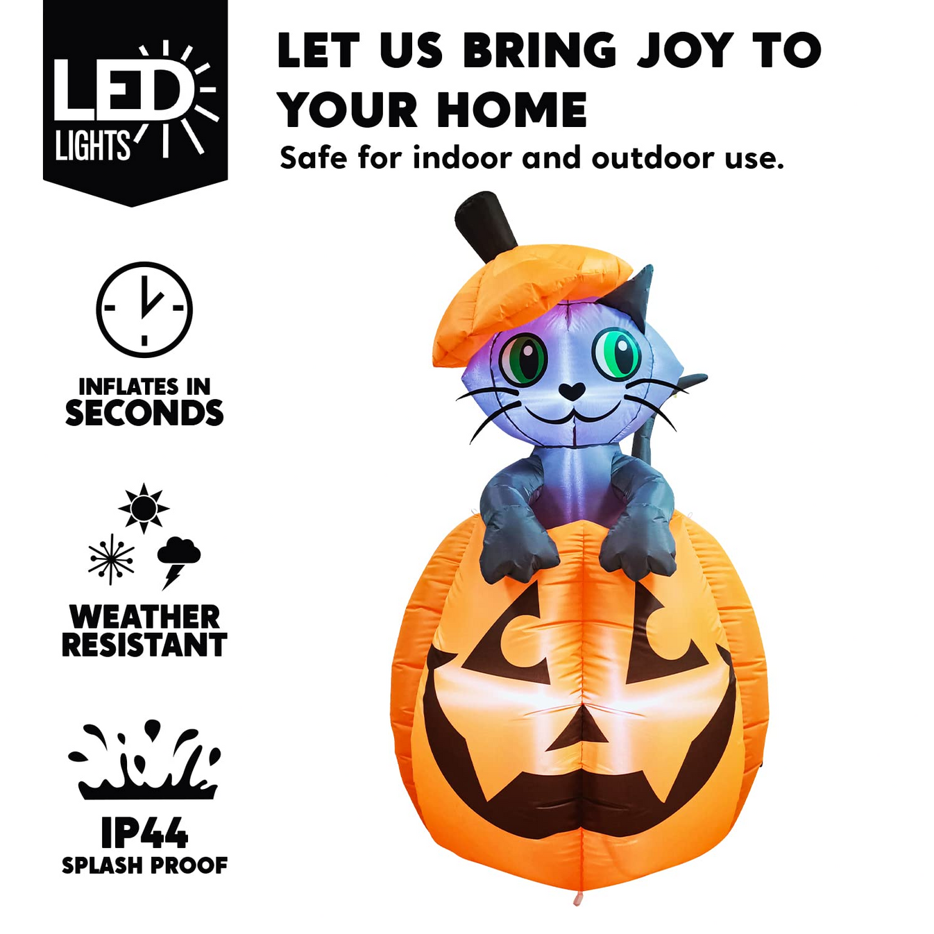 Tall Animated Kitty Cat On Pumpkin Inflatable (5 ft) - Joiedomi – JOIEDOMI
