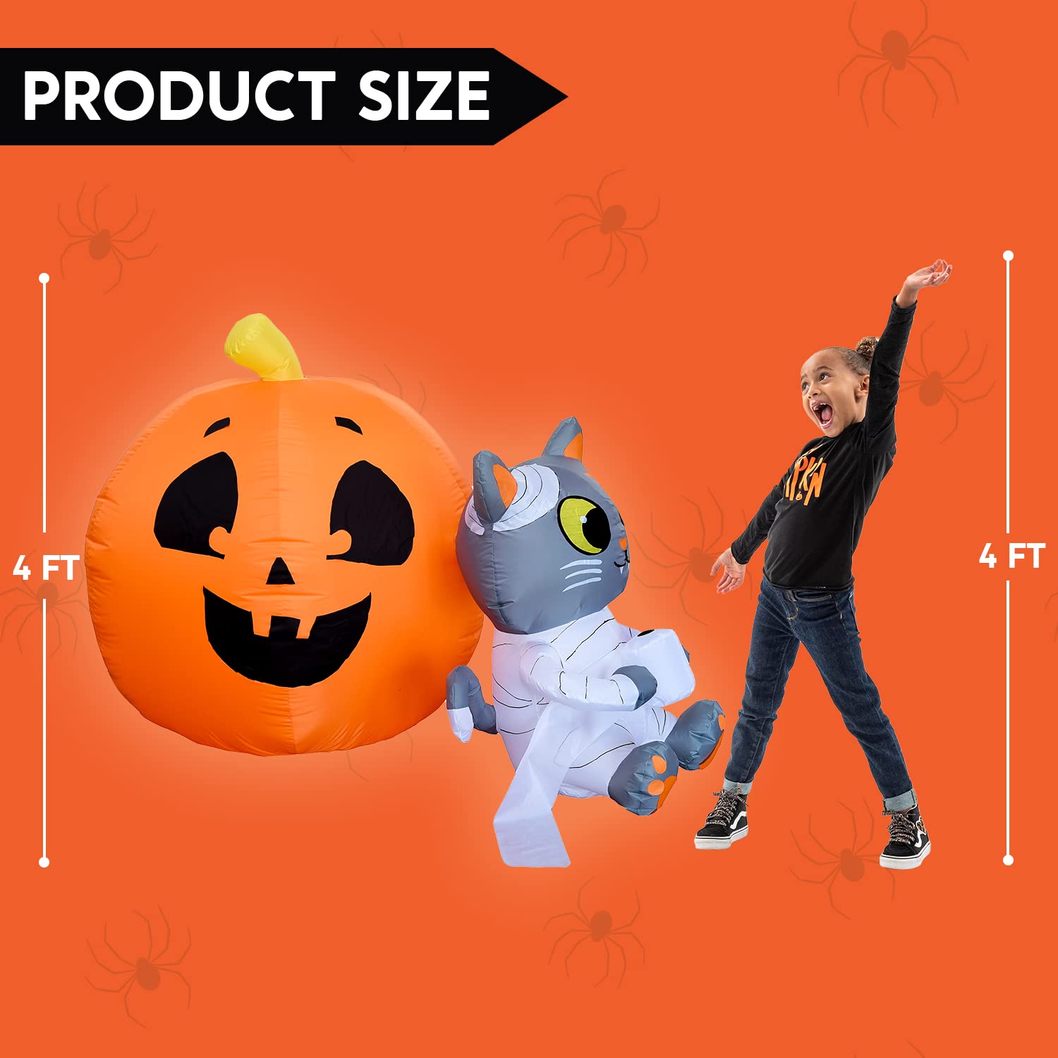 4 FT Tall Halloween Inflatable Mummy Cat Pumpkin - JOIEDOMI – Joiedomi