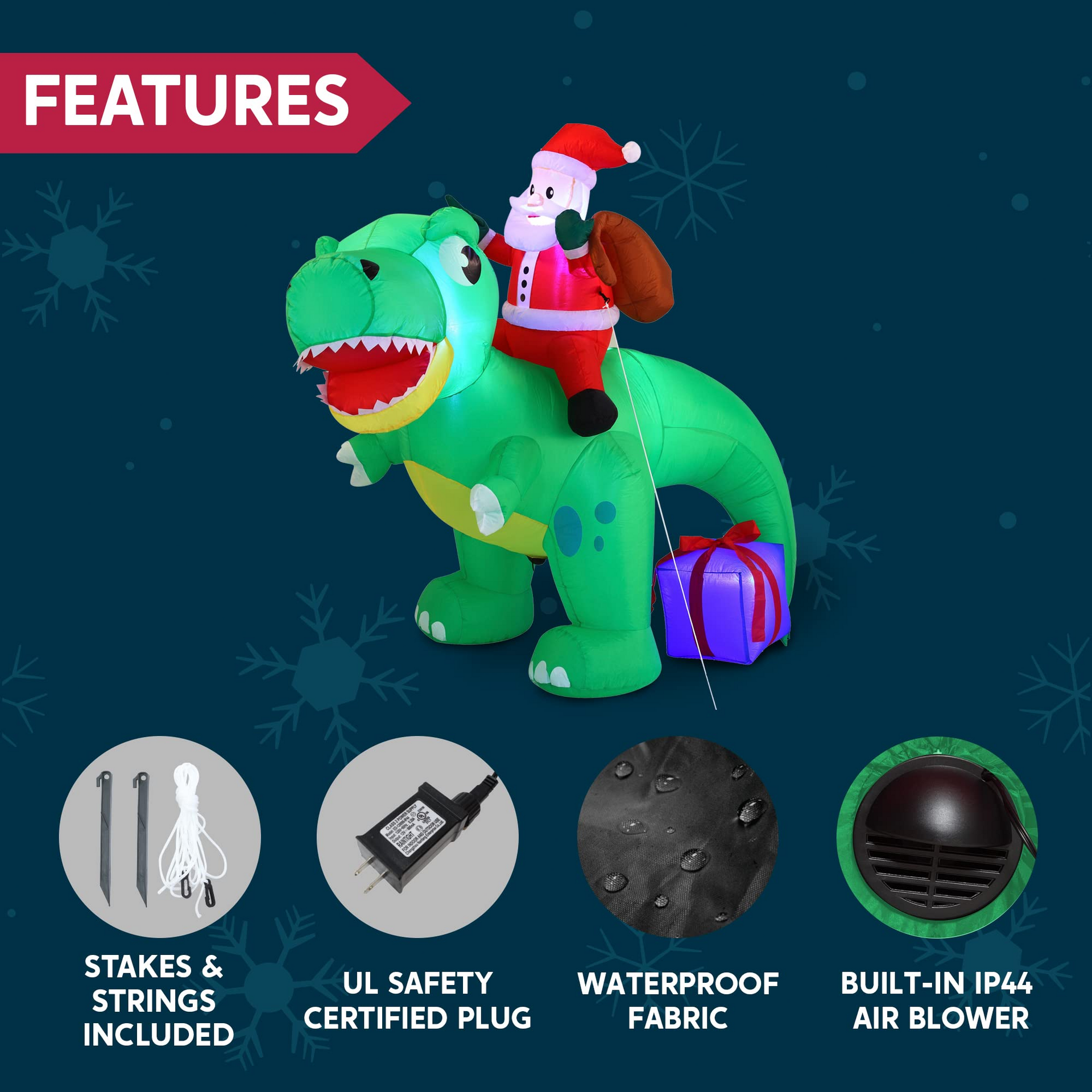 JOIEDOMI | LARGE SANTA RIDE ON DINOSAUR INFLATABLE (6 FT) – Joiedomi
